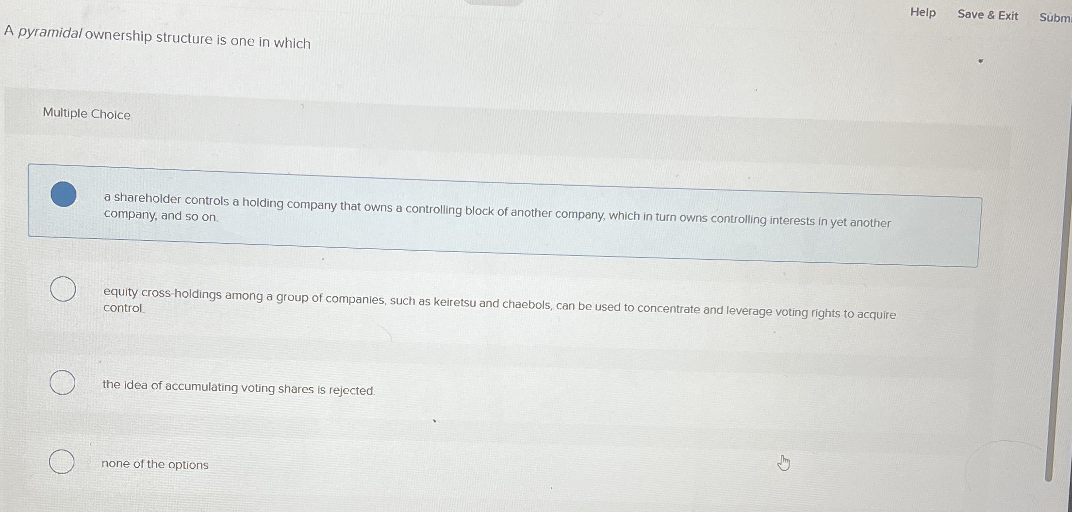 Solved A pyramidal ownership structure is one in | Chegg.com