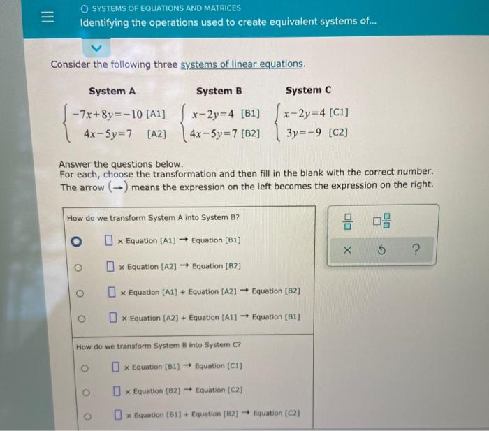 Solved = O SYSTEMS OF EQUATIONS AND MATRICES Identifying the | Chegg.com