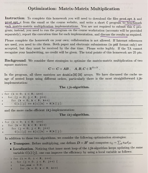 Optimization: Matrix-Matrix Multiplication | Chegg.com