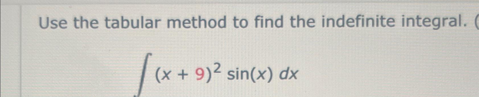 Solved Use the tabular method to find the indefinite | Chegg.com