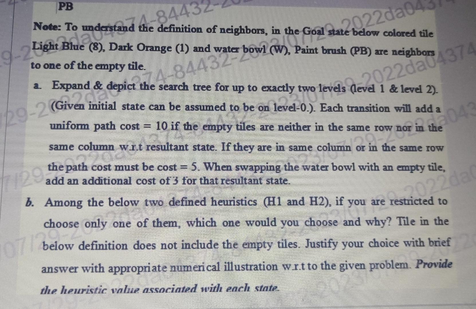 Solved Consider the below initial and goal state of the | Chegg.com