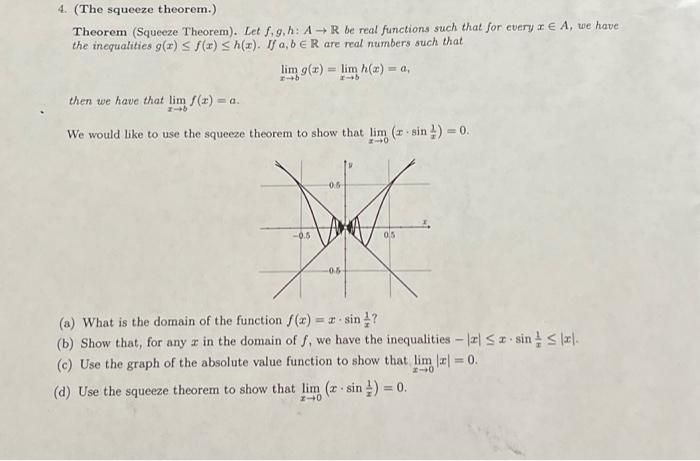 Solved Theorem (Squeeze Theorem). Let f,g,h:A→R be real | Chegg.com
