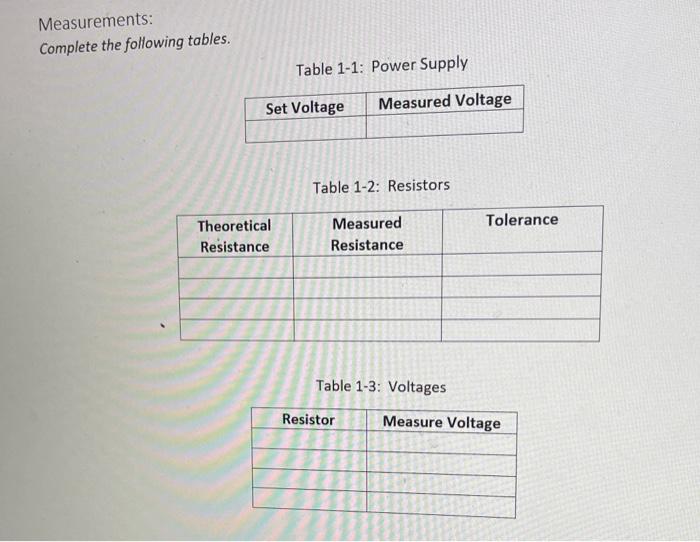 Solved Measurements: Complete the following tables. Table | Chegg.com
