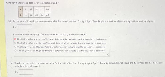 Solved Consider the following data for two variables, x and | Chegg.com