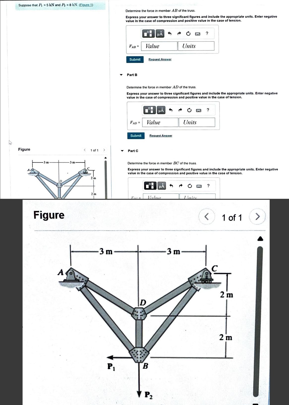 Solved Suppose that P1=5kN ﻿and P2=8kN. (Figure 1)Determine | Chegg.com