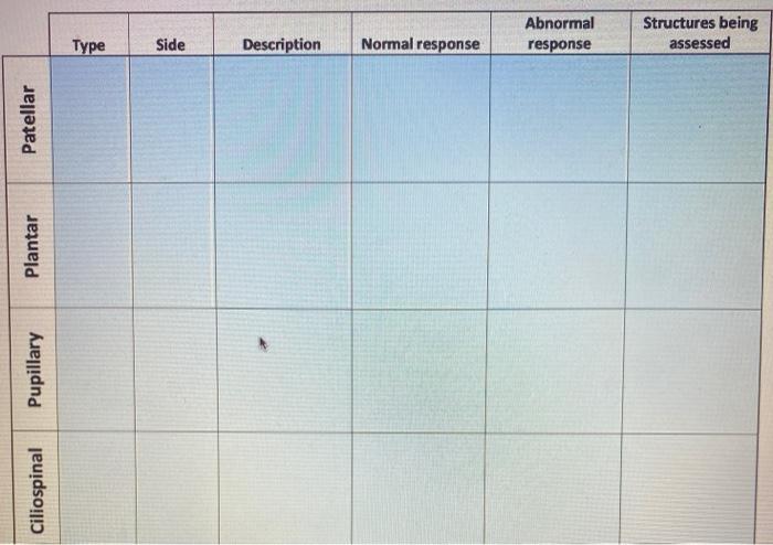 Solved Abnormal response Structures being assessed Type Side | Chegg.com