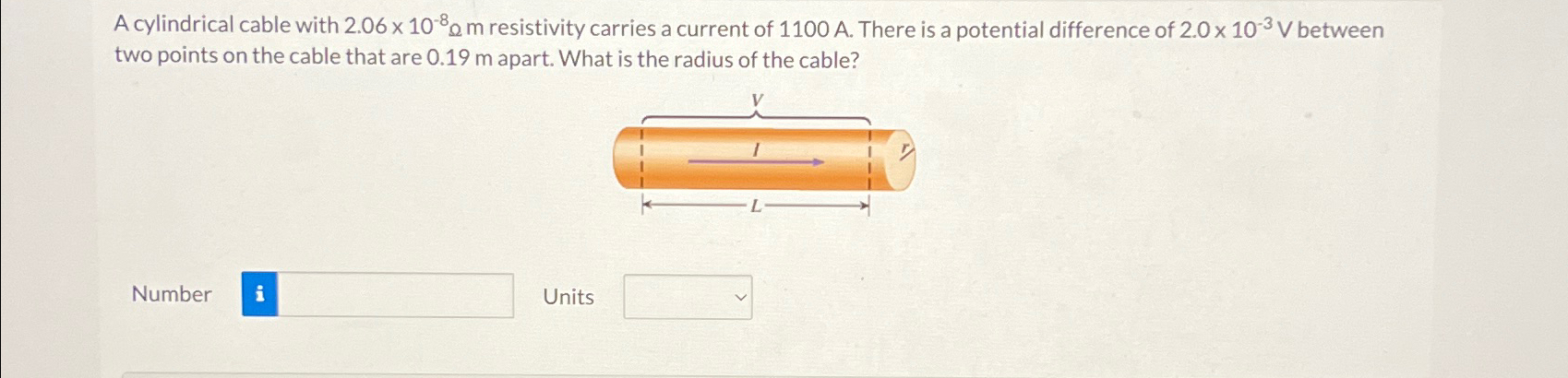 Solved A cylindrical cable with 2.06×10-8Ωm ﻿resistivity | Chegg.com