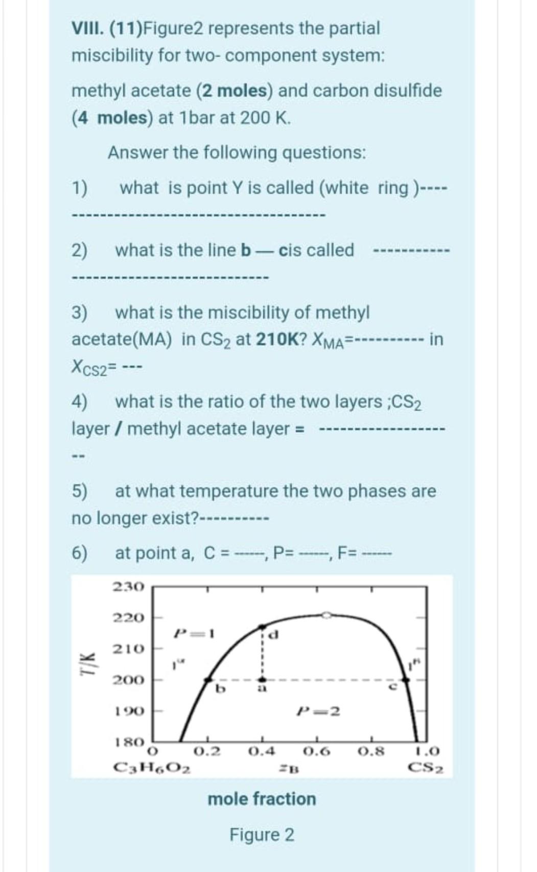 Solved VIII. (11)Figure2 represents the partial miscibility | Chegg.com