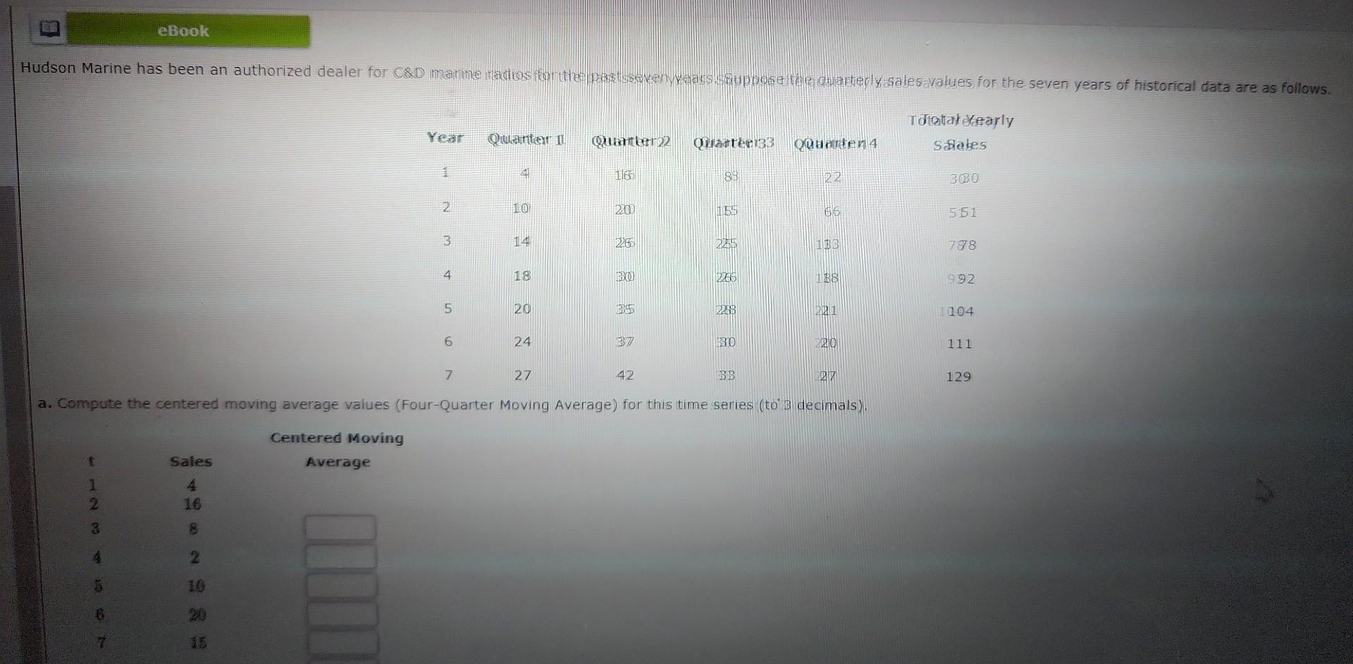 Solved a. Compute the centered moving average values | Chegg.com