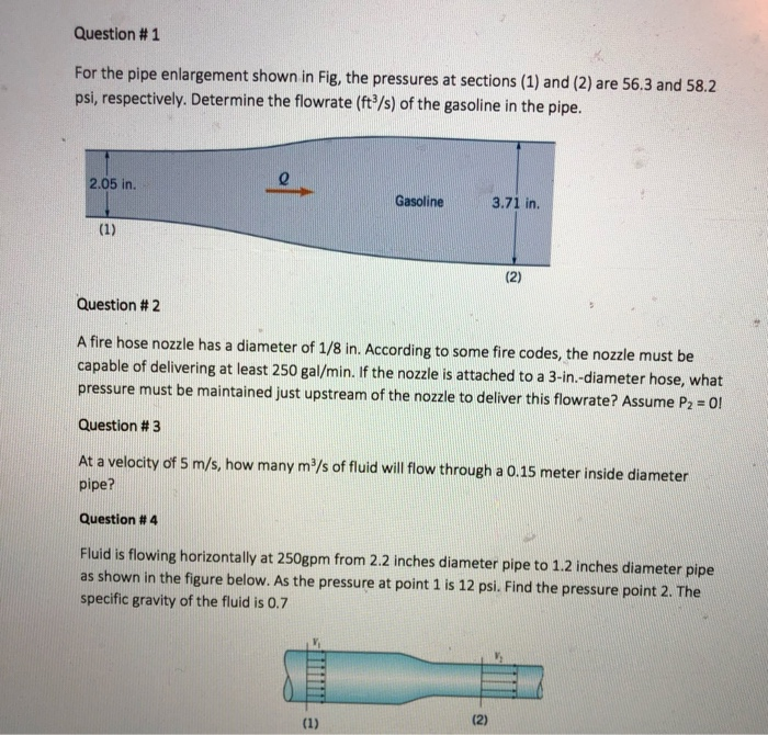 Question #1 For the pipe enlargement shown in Fig, | Chegg.com