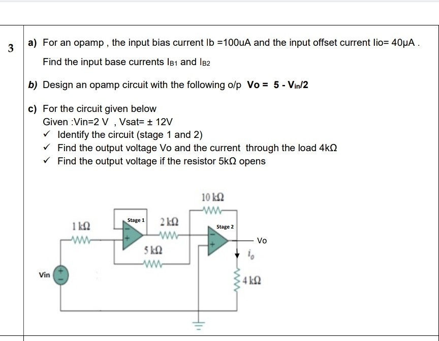 Solved 3 a) For an opamp , the input bias current Ib =100uA | Chegg.com