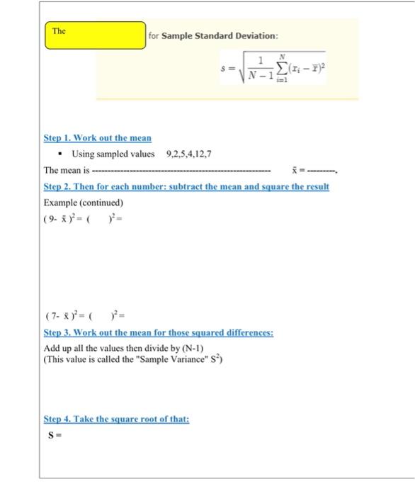 Solved The for Sample Standard Deviation: (1:- )2 Step 1. | Chegg.com