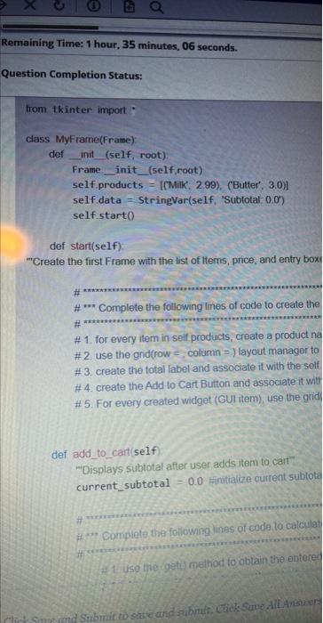 Solved Frame__init (self,root) self.products = [('Milk', | Chegg.com