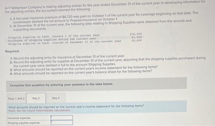 Solved Required: 1. Record the adjusting entry for insurance | Chegg.com