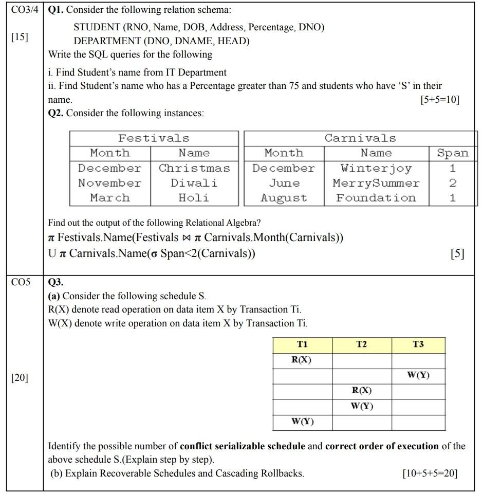 Solved Q1. Consider the following relation schema: STUDENT | Chegg.com
