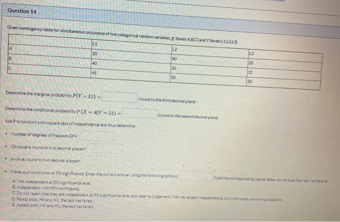 Solved Question 14 Given contingency table for simultaneous | Chegg.com