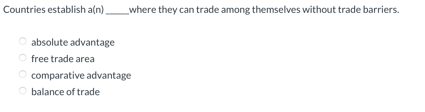 Solved Countries establish a(n), ﻿where they can trade among | Chegg.com