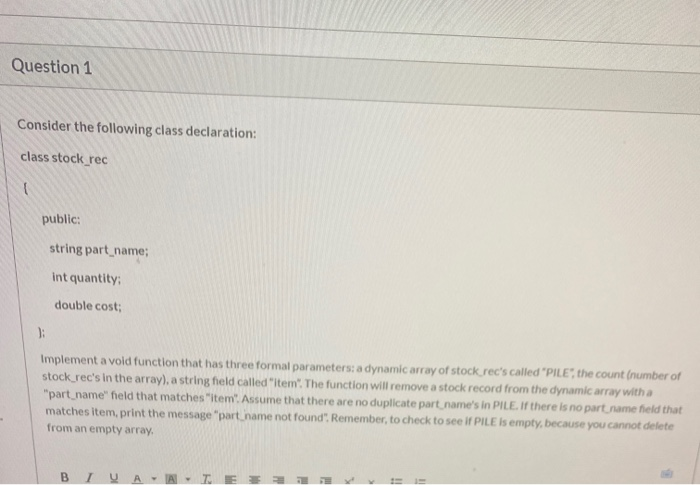 Solved Question 1 Consider the following class declaration: | Chegg.com