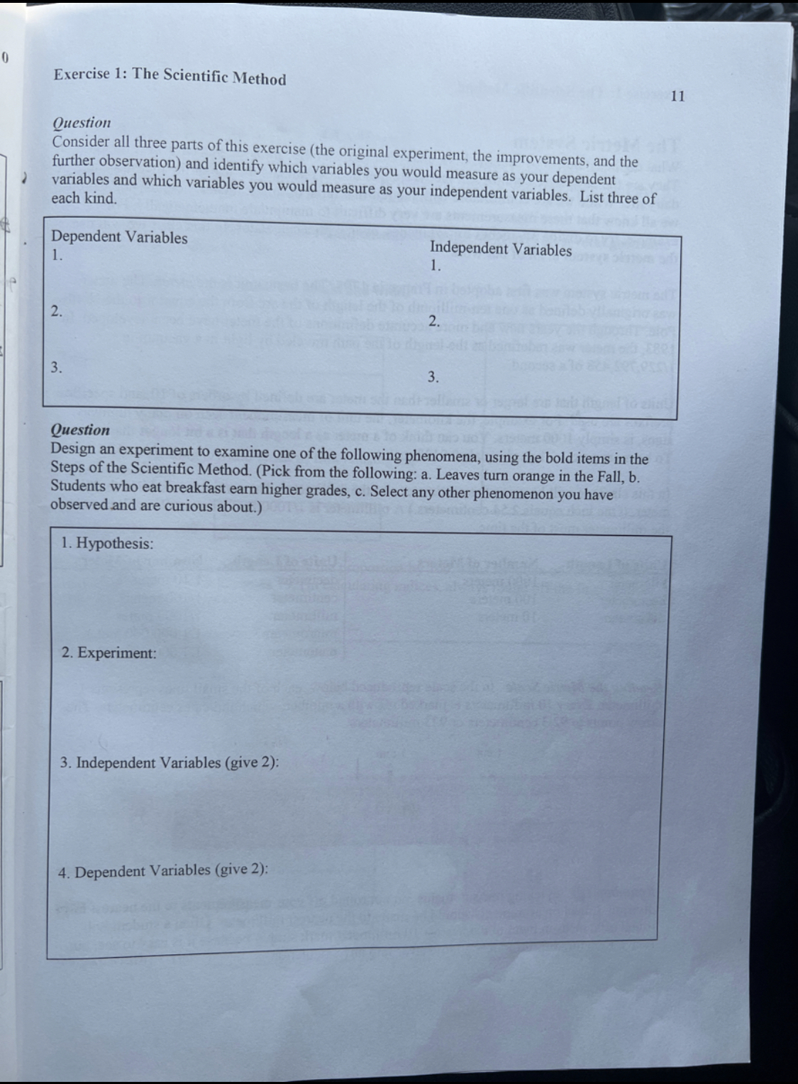 Solved Exercise 1: The Scientific Method11QuestionConsider | Chegg.com