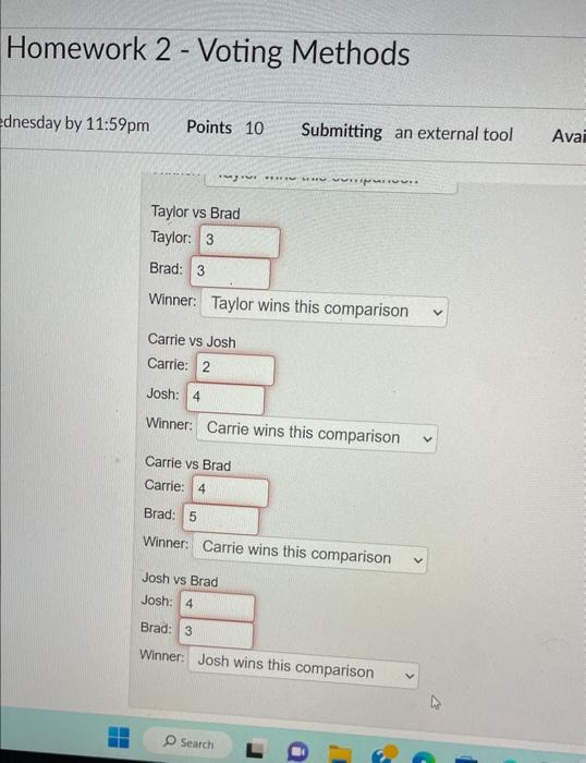 Solved rrk 2 - Voting Methods 59pm Points 10 Submitting an | Chegg.com