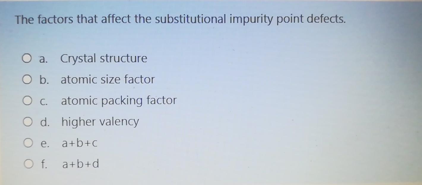 Solved The factors that affect the substitutional impurity | Chegg.com