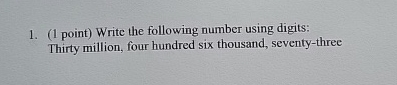 Solved (1 ﻿point) ﻿Write the following number using digits: | Chegg.com