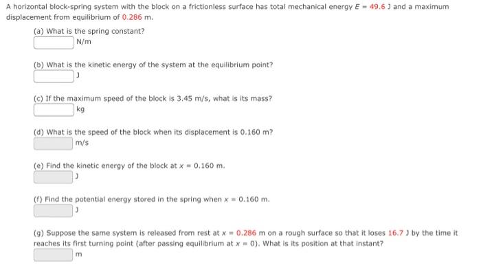 Solved horizontal block-spring system with the block on a | Chegg.com