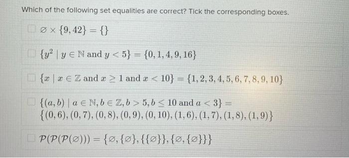 Solved Which of the following set equalities are correct? | Chegg.com