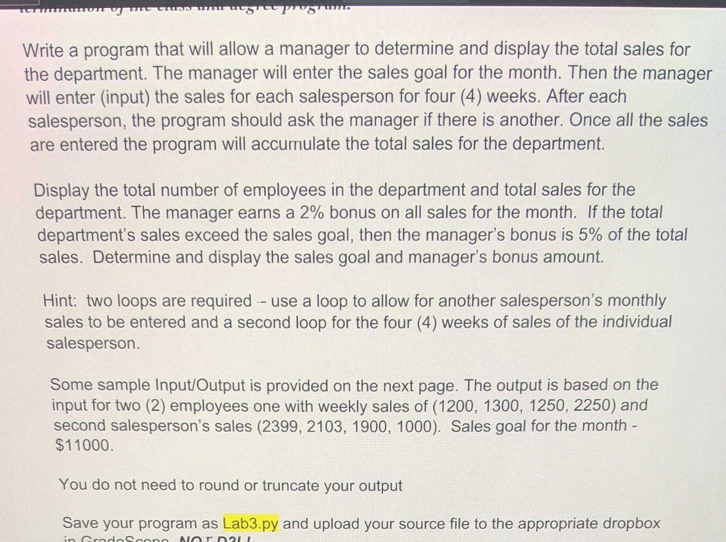 Solved Write a program that will allow a manager to | Chegg.com