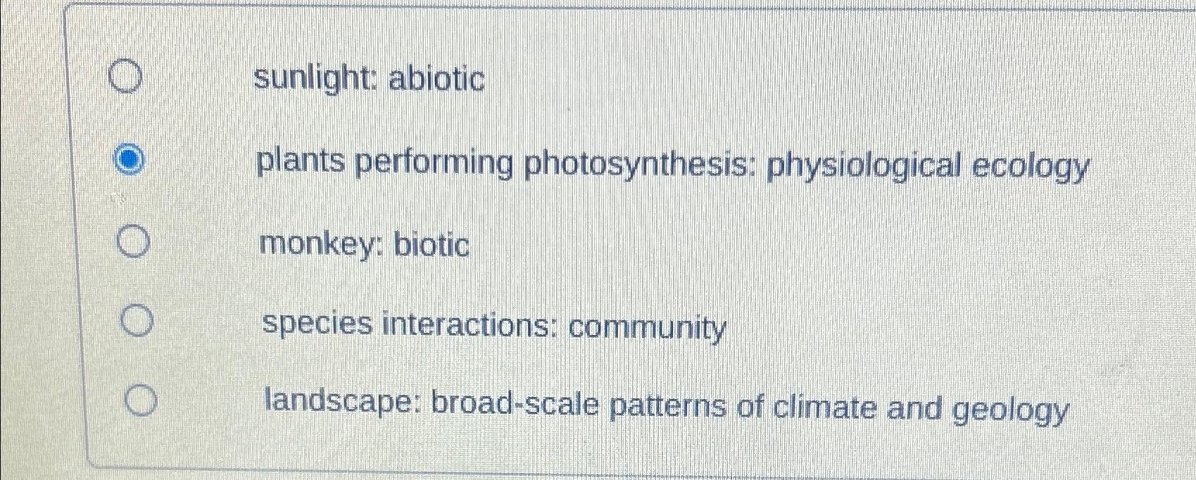 Solved sunlight: abiotic plants performing photosynthesis: | Chegg.com