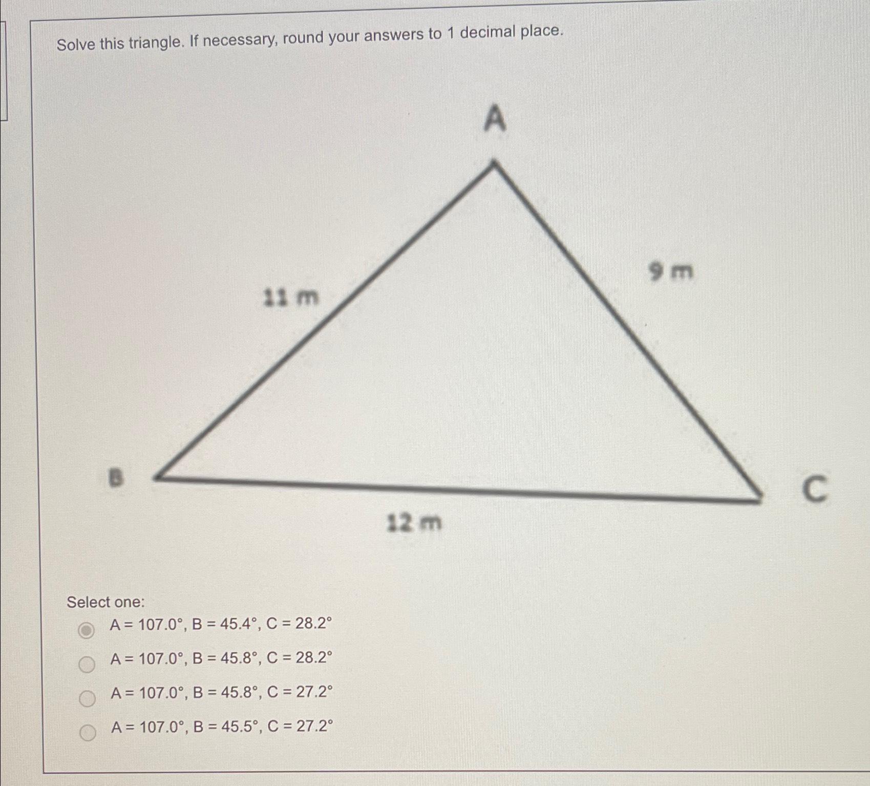 Solved Solve this triangle. If necessary, round your answers | Chegg.com
