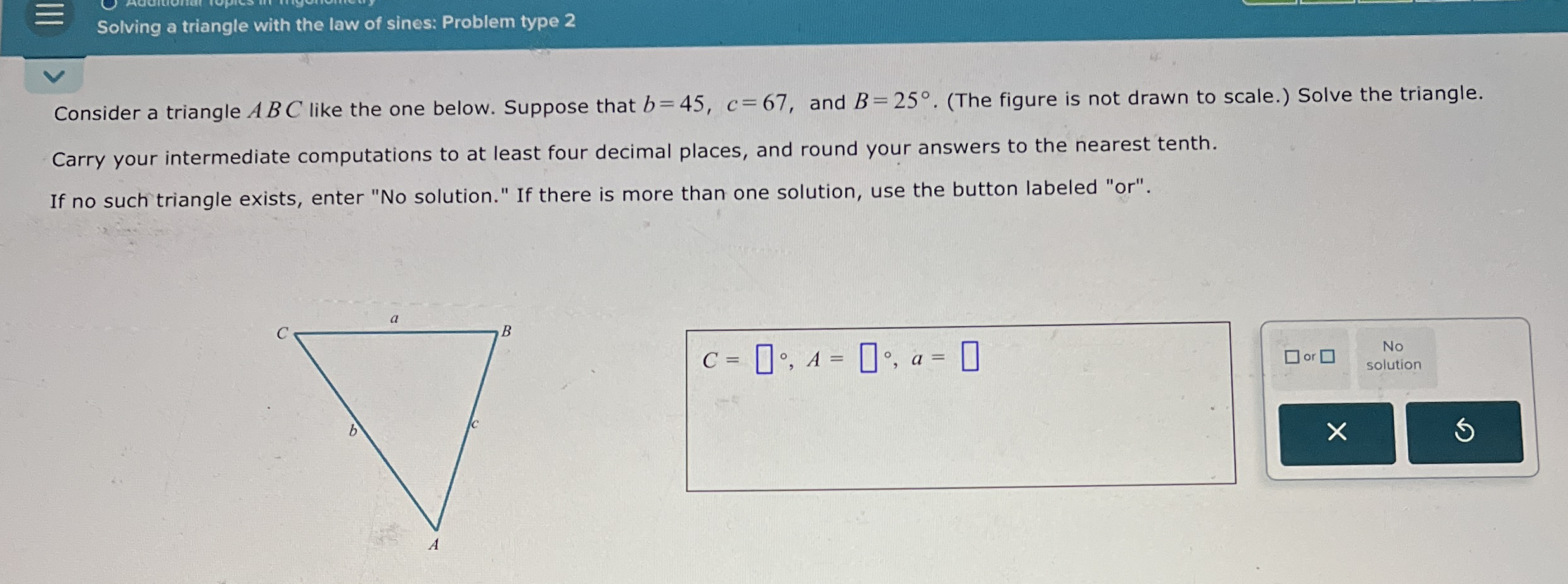 Solving a triangle with the law of sines: Problem | Chegg.com