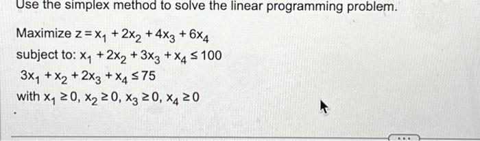 Solved Use the simplex method to solve the linear | Chegg.com