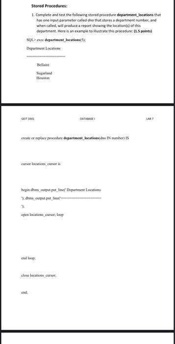 Solved Stored Procedures: 1. Complete and test the following | Chegg.com
