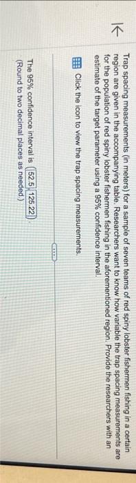 Solved Trap spacing measurements (in meters) for a sample of | Chegg.com