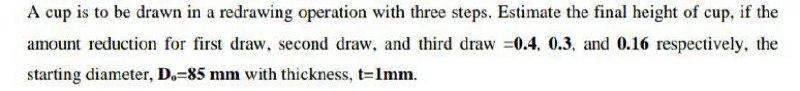 Solved A cup is to be drawn in a redrawing operation with | Chegg.com