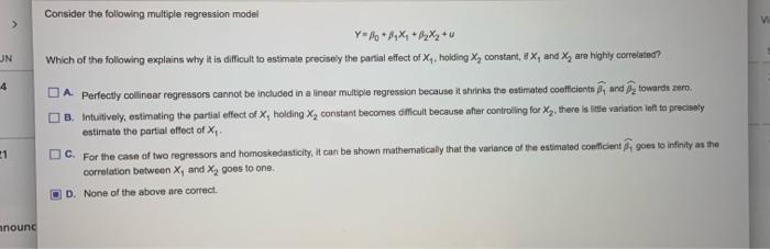 Solved > Consider the following multiple regression model | Chegg.com