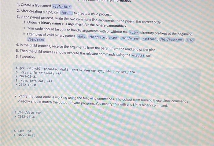 Solved 1. Create a file named sys info, c. 2. After creating | Chegg.com
