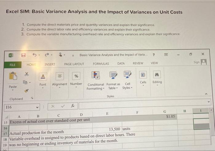 Solved Excel SIM: Basic Variance Analysis and the impact of | Chegg.com