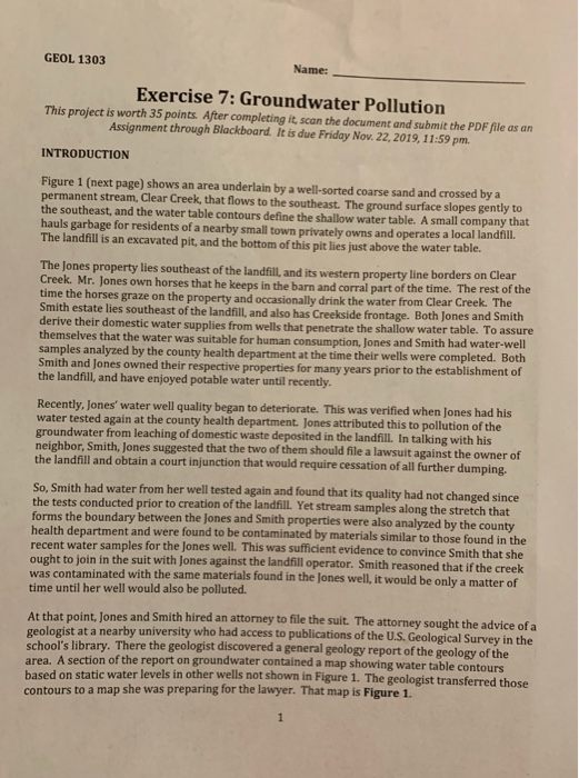 Solved GEOL 1303 Name: Exercise 7: Groundwater Pollution | Chegg.com