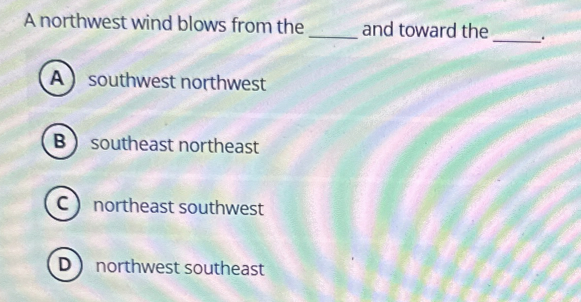 Solved A northwest wind blows from theand toward | Chegg.com