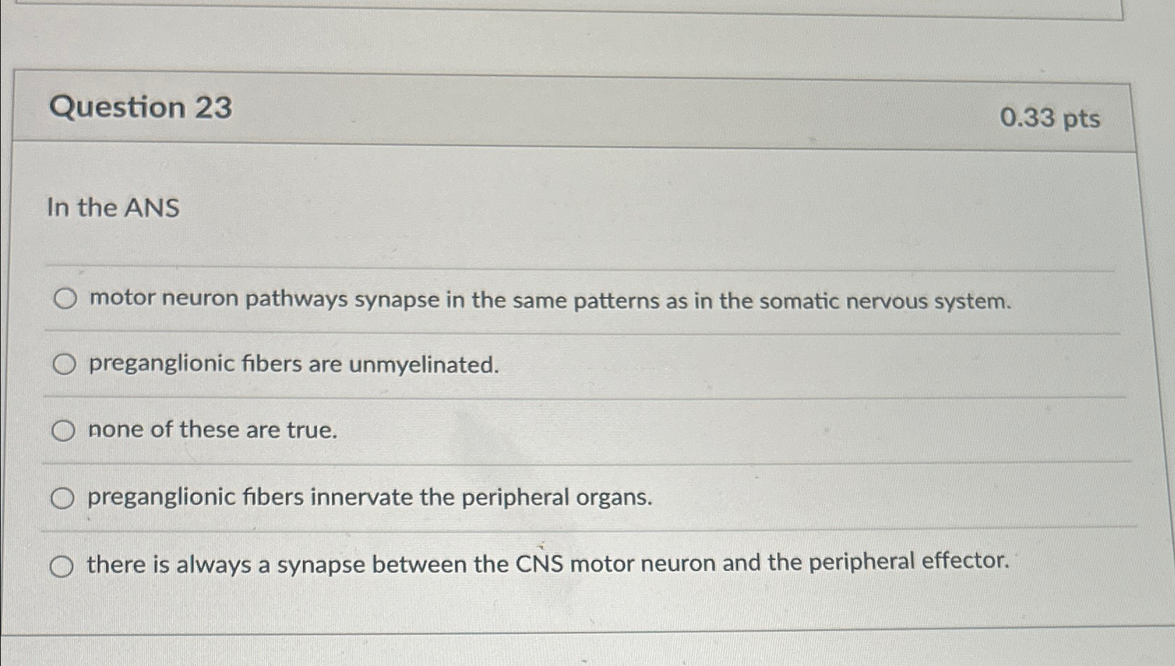 Solved Question 230.33ptsIn the ANSmotor neuron pathways | Chegg.com