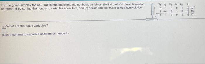 Solved b) what are the non basic variables?c) find the basic | Chegg.com