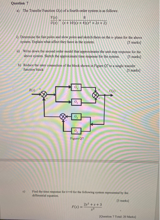 Solved Question 7 a) The Transfer Function G(s) of a | Chegg.com
