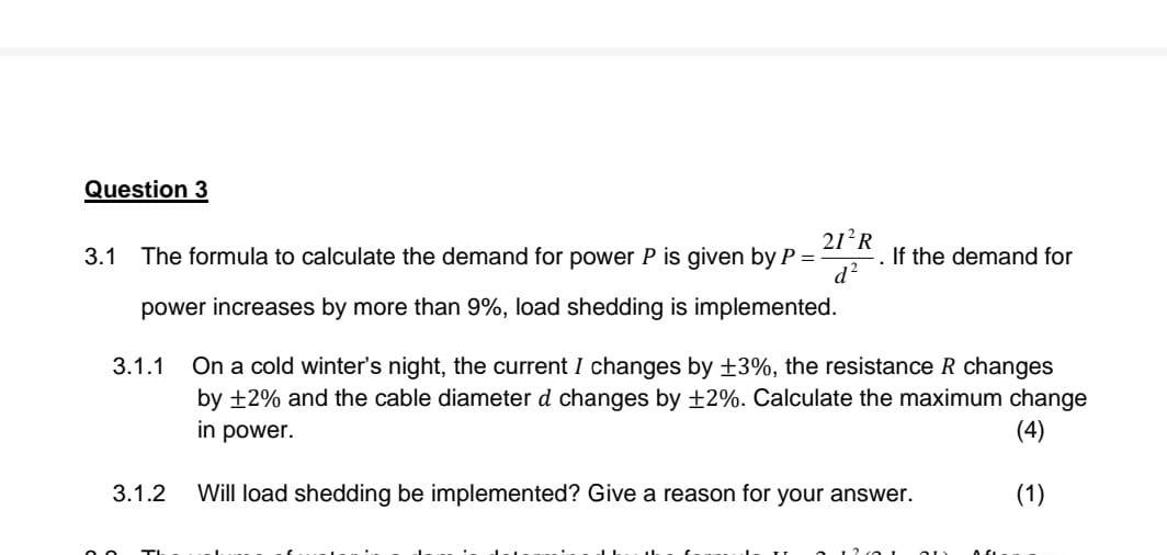 Solved 3.1 The formula to calculate the demand for power P | Chegg.com