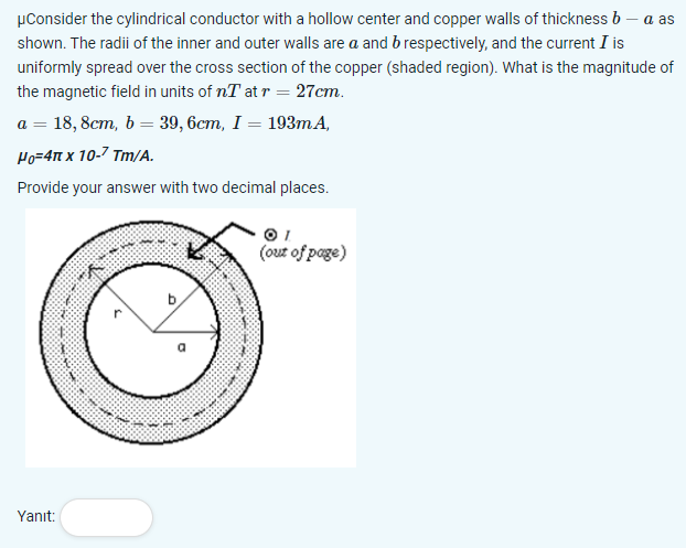 Solved μ ﻿Consider the cylindrical conductor with a hollow | Chegg.com