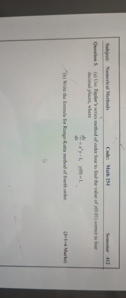 Solved Subject: Numerical Methods Code: Math 254 Semester | Chegg.com