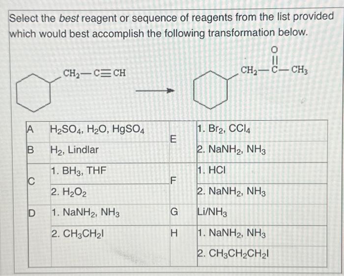 Solved Question 1-2Choose the best reagent from the list | Chegg.com