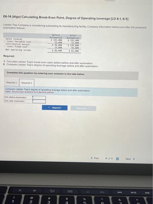 Solved E6-14 (Algo) Calculating Break-Even Point, Degree of | Chegg.com