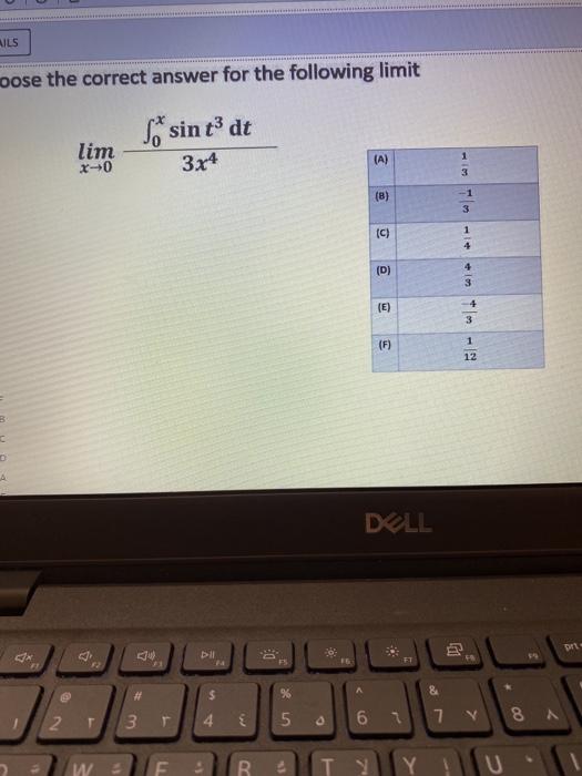 Solved VLS oose the correct answer for the following limit | Chegg.com